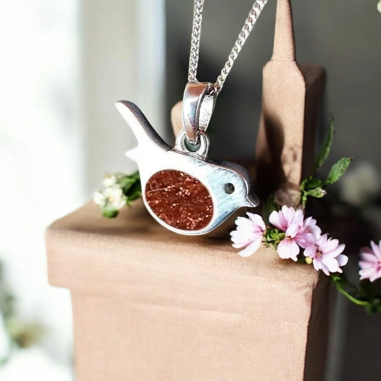 Pretty Solid 925 Silver Robin Pendant – Keepsake Memorial Jewellery